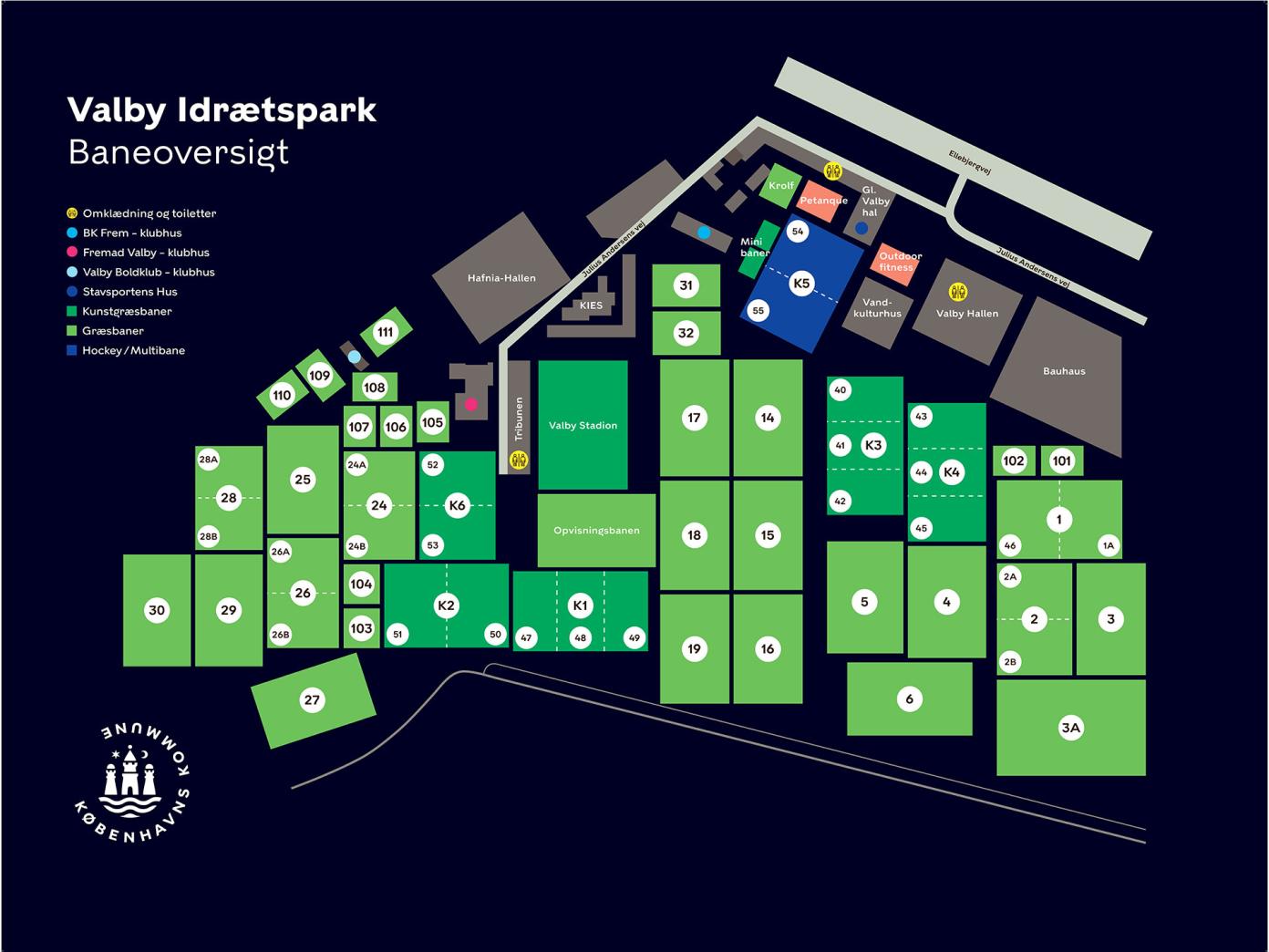 Baneoversigt i Valby Idrætspark | Kultur og Fritid V