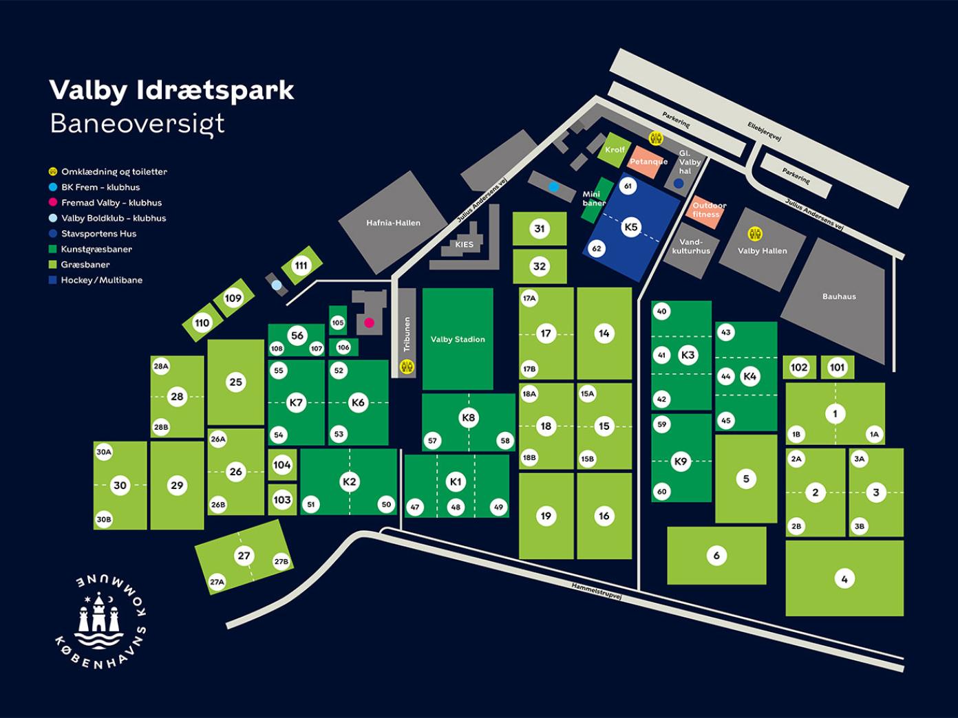 Baneoversigt i Valby Idrætspark | Kultur og Fritid V